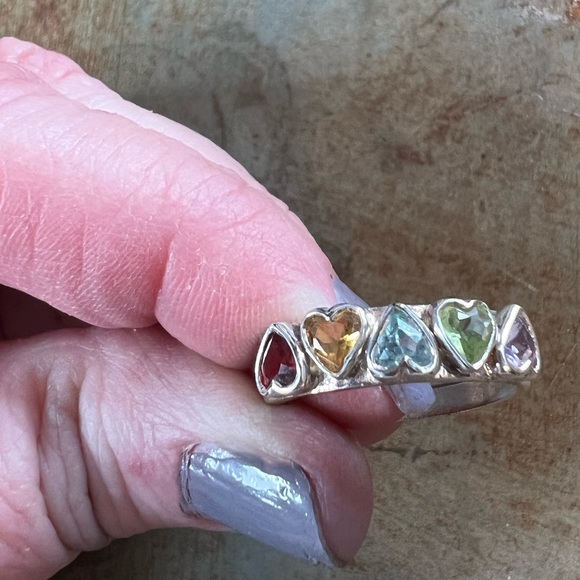 Jewelry | Sterling Heartshaped Gemstones Interlocking Rings Set Of 2 ...